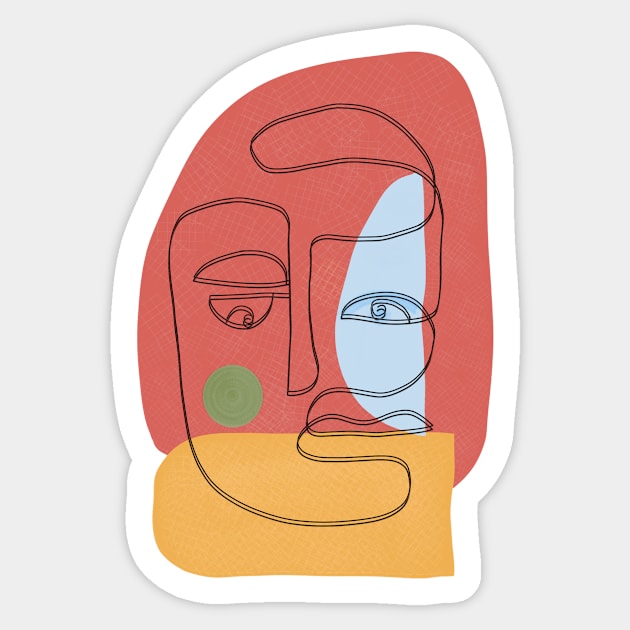 Abstract Face - Continuous Line - Sticker | TeePublic